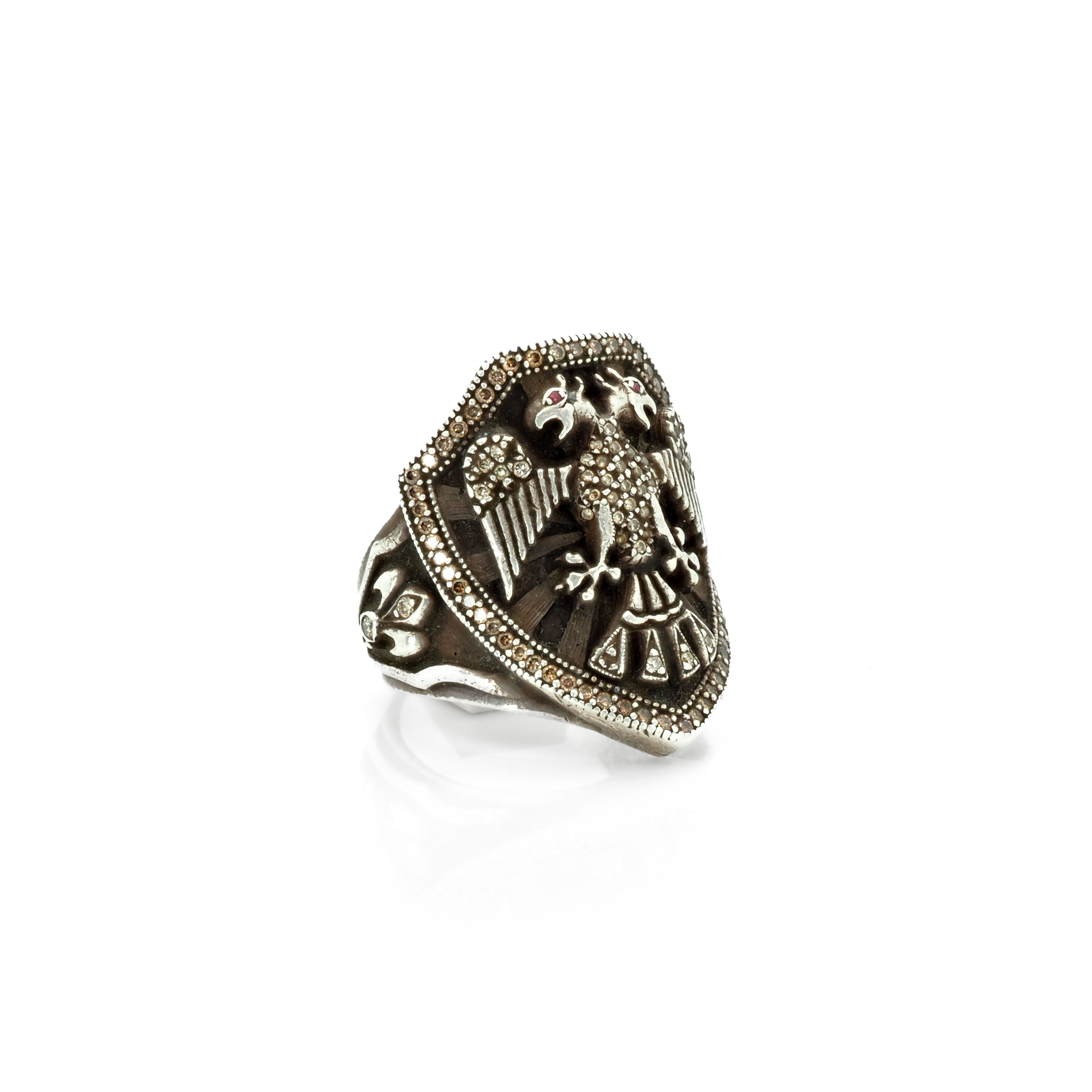 Double Headed Eagle and Shield Ring with Diamonds – tarujewelry
